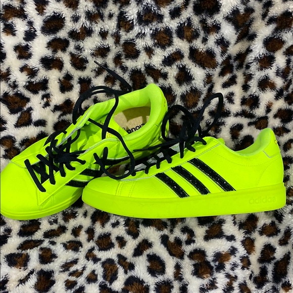 adidas | Shoes | Adidas Neon Green Sneakers With Black Stripes | Poshmark